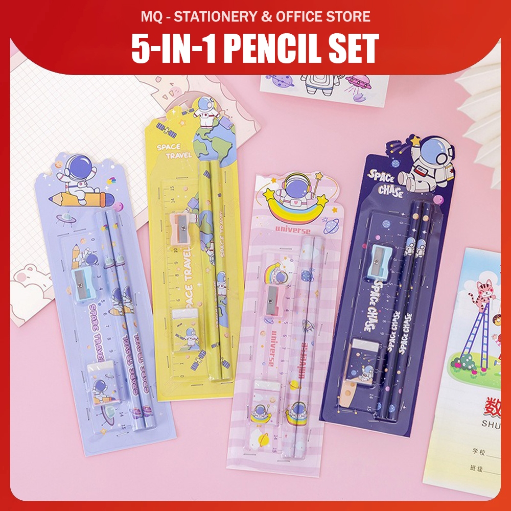 5-in-1 Children Stationery Set Cartoon Pencil Set Christmas Gift For ...
