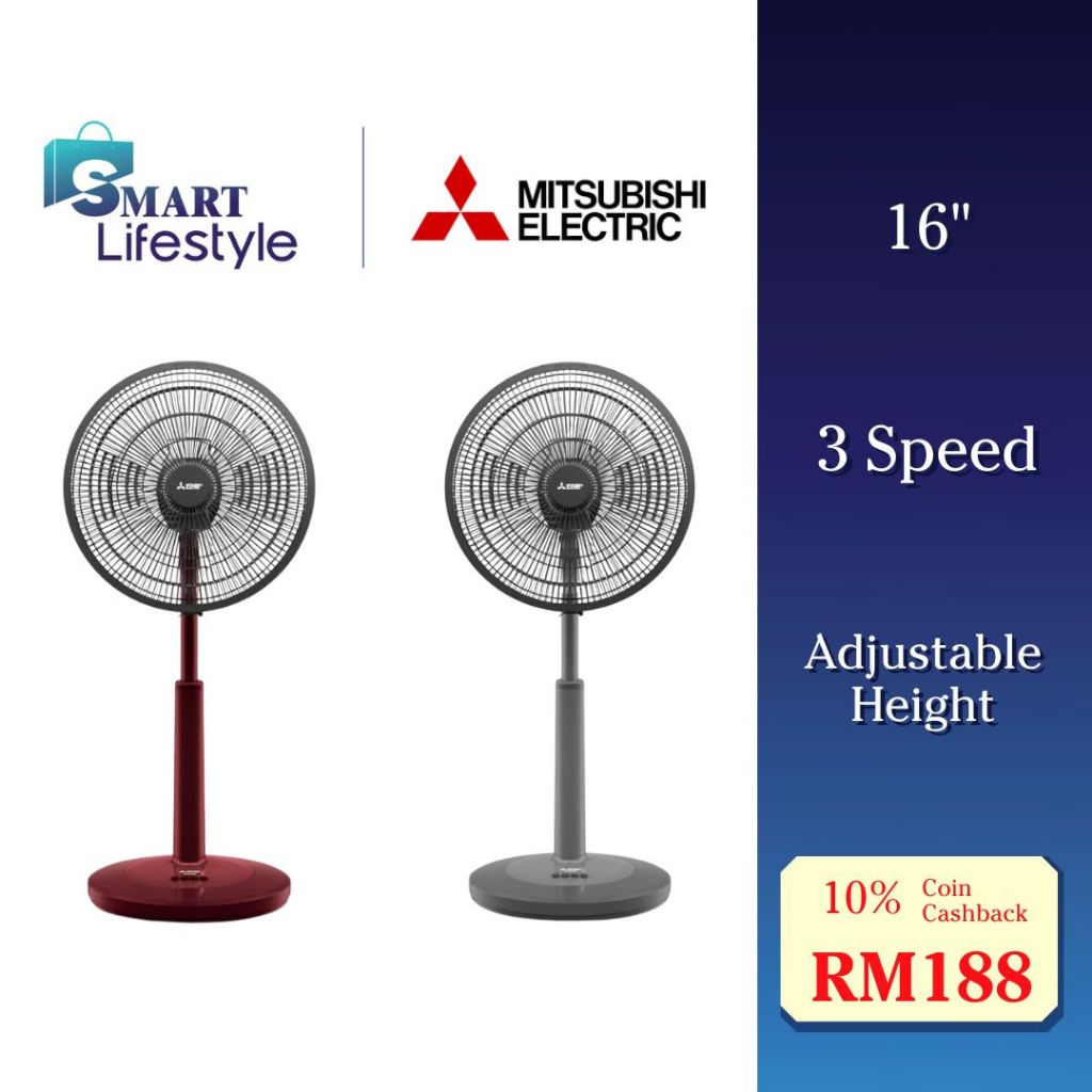 Mitsubishi 16" Electric Adjustable TATAMI Stand Fan 3 Speed R16A-GB-P ...