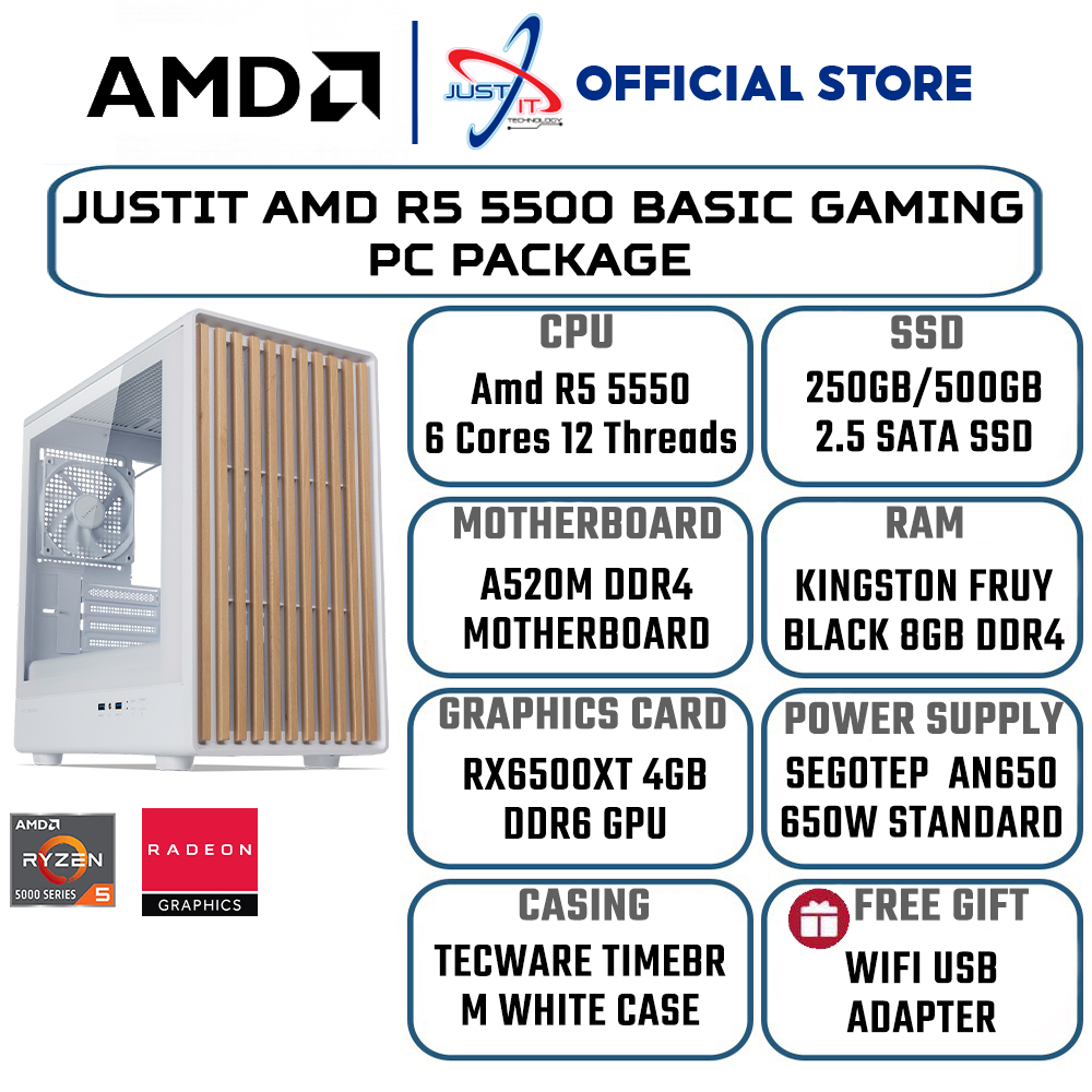 JUSTIT AMD R5 5500 BASIC GAMING PC PACKAGE ( 8GB / 240GB & 480GB / RX ...