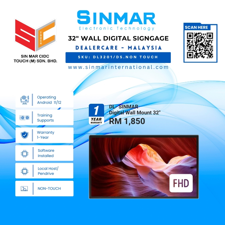 SINMAR 32” Wall Signage Non-Touch | FHD / 4K UHD | Android 2025 ...