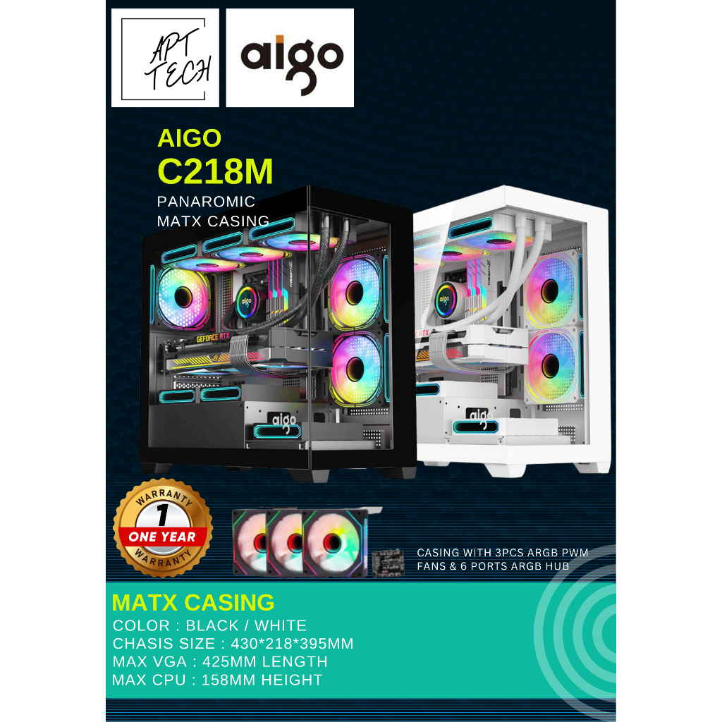 AIGO C218M MATX PC CASE - BLACK /WHITE | Shopee Malaysia