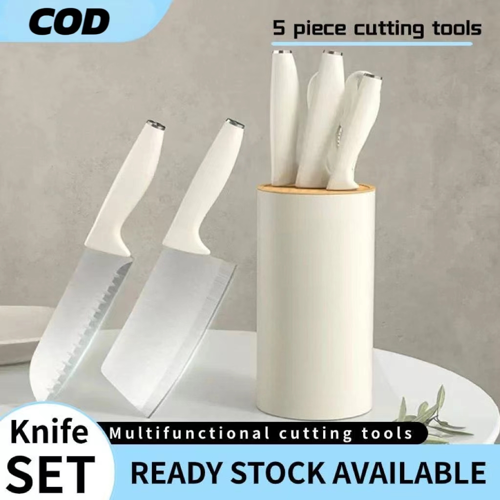 [5-in-1 Set] Pisau Dapur Stainless Steel + Scissor & Holder | Chef ...
