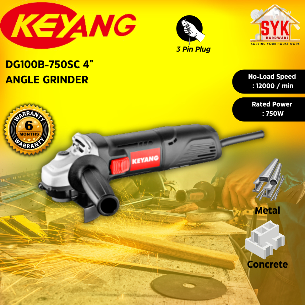 SYK Keyang DG100B-750SC 4 Inch Electric Angle Grinder Machine Power Tools Elektrik Mesin Grinder ...