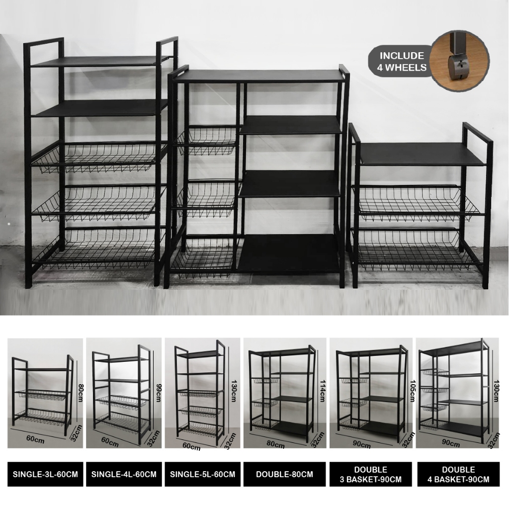 BBD Multi-Layer Kitchen Storage Rack with Wheels Rak Penyimpanan L274 ...
