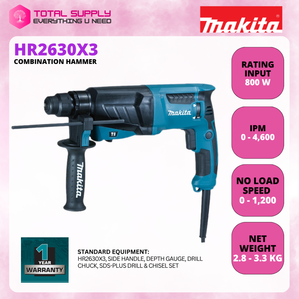 HR2630X3 Makita Rotary Hammer 3-in-1 SDS Plus Concrete 26mm 800W ...