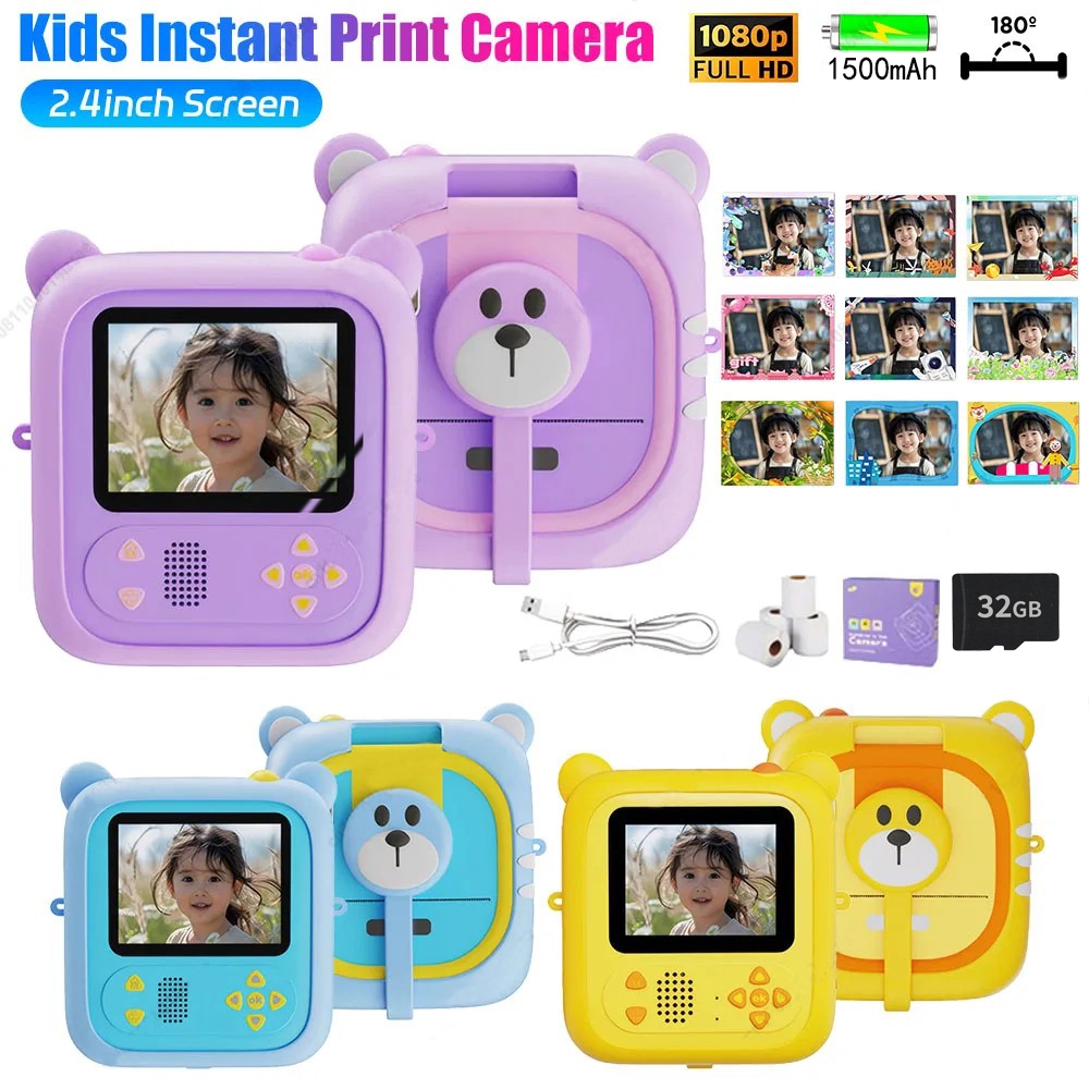 Kids Camera Instant Photo Printing Camera 1080P HD Dual Lens Selfie ...