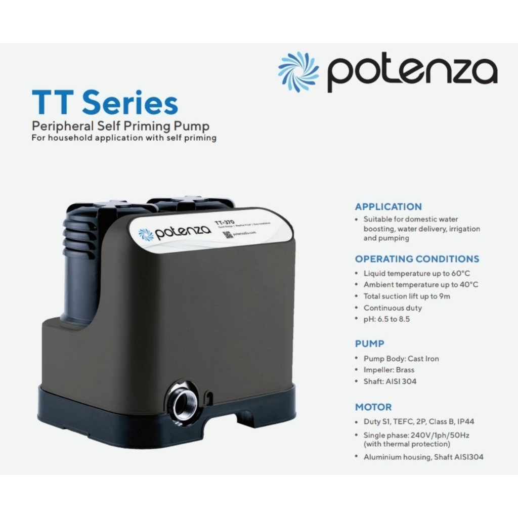 potenza tt-370 water pump 0.5 hp 1 year warranty and tt-750 water pump ...