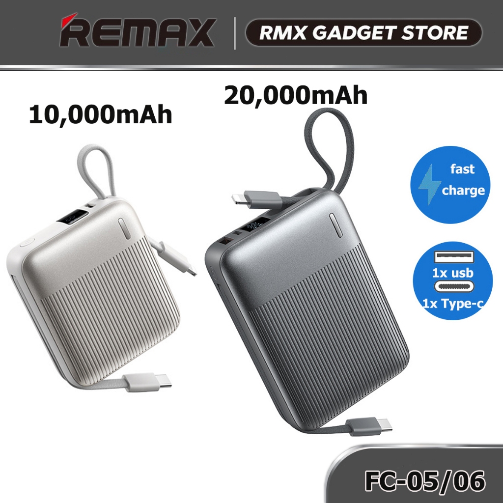 [ CCC ] Remax 22.5W Fast Charging 10000mAh/ 20000mAh Powerbank with Built in 2 Cable FC-05/06 ...