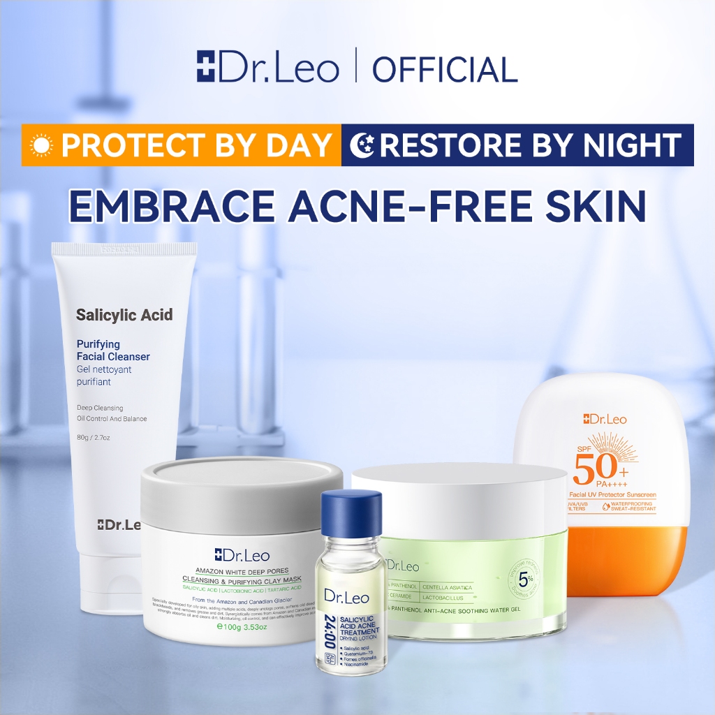 Dr.Leo 5pcs Skincare Set Acne Essence+Clay Mask+Facial Cleanser ...