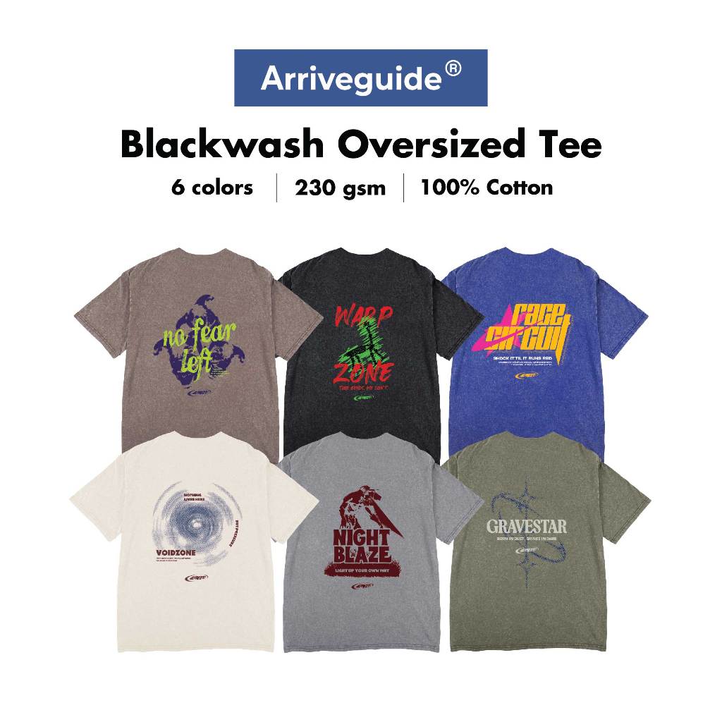 ARRIVE GUIDE x ALPACCO Blackwash Tee Unisex 230gsm Drape Fabric Cotton ...