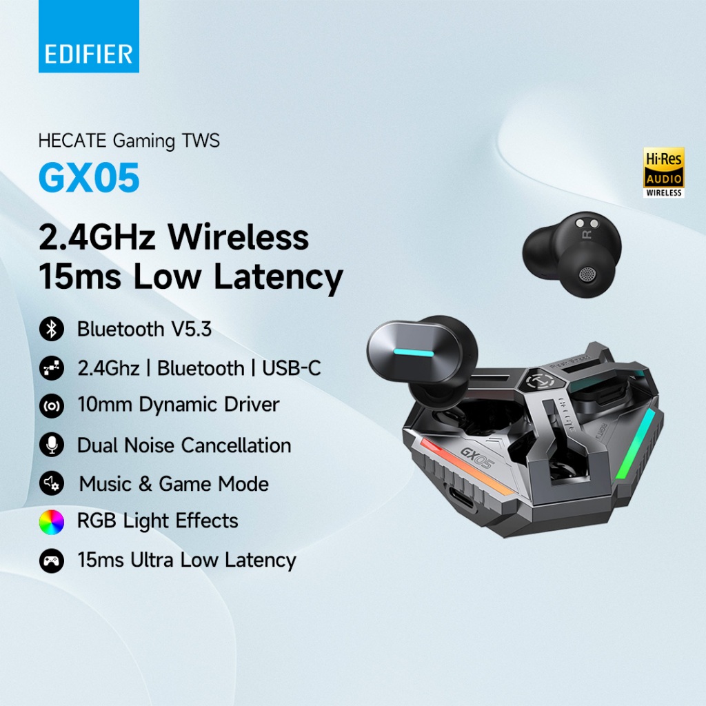 Edifier Hecate GX05 Wireless Earbuds - Hi-Res Audio | 2.4 GHz Dongle | Zinc Alloy Body | RGB ...