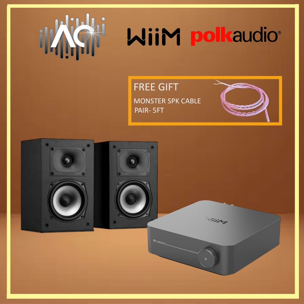 Wiim Amp Pro Multiroom Streaming Amplifier + Polk Audio Monitor XT15 Bookshelf Speakers +Free ...
