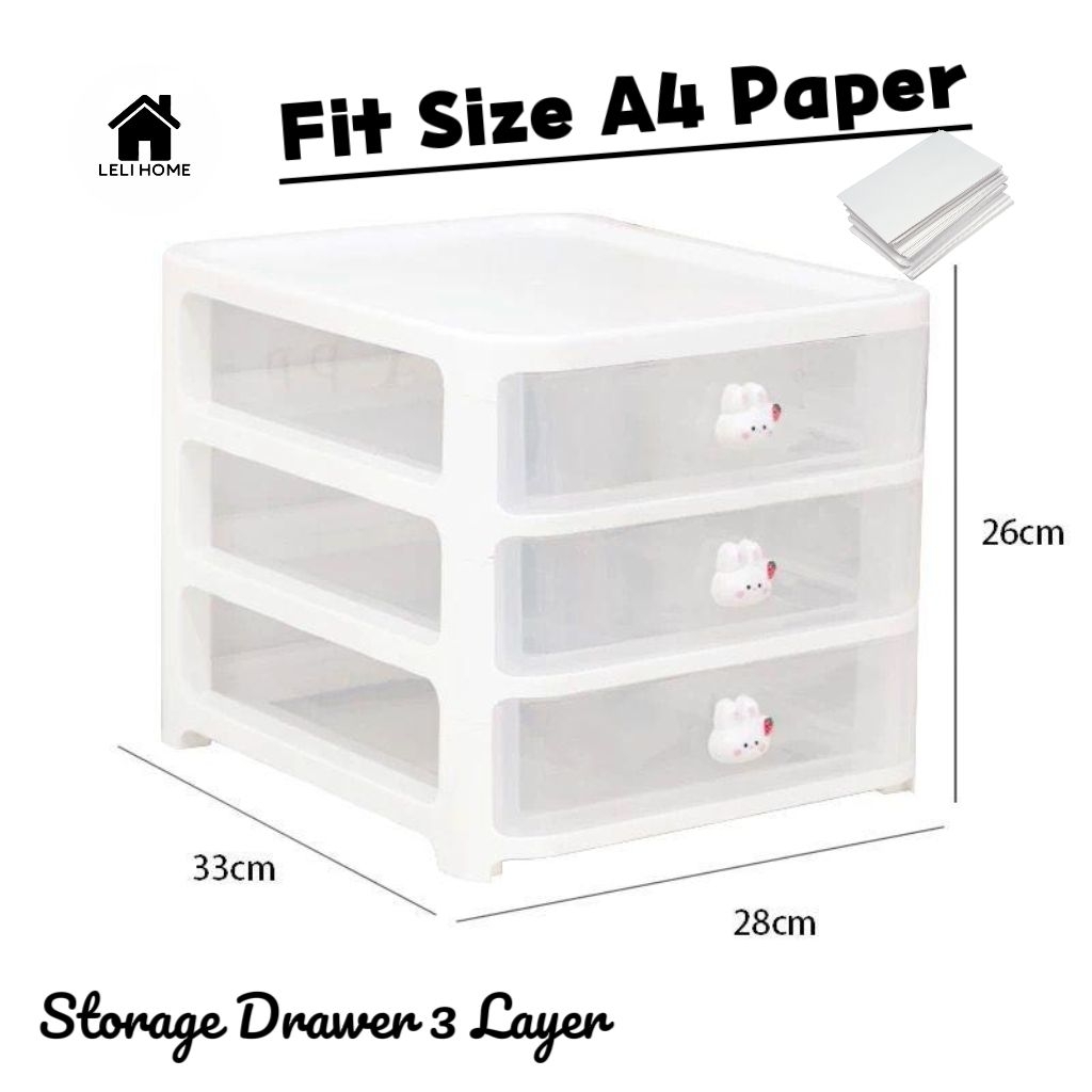LeLi Home 3 Slot Drawer Fit A4 Paper Storage Box Desk Organizer ...
