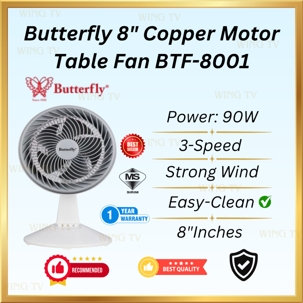 Butterfly 8" Table Fan With Copper Motor BTF-8001(Strong Wind) | Shopee ...