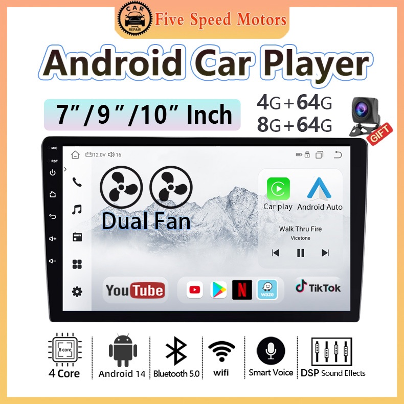 👍Dual Fan Car Android player Radio 7/9/10 inch 8+64G radio kereta CarPlay Android auto 4core ...