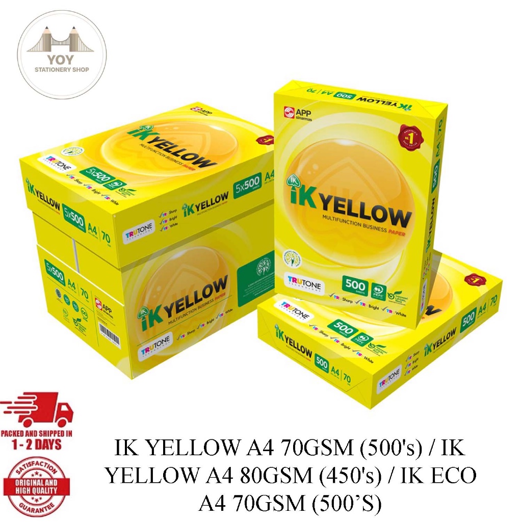 IK YELLOW A4 70GSM (500's) / IK YELLOW A4 80GSM (450's) / IK ECO A4 ...