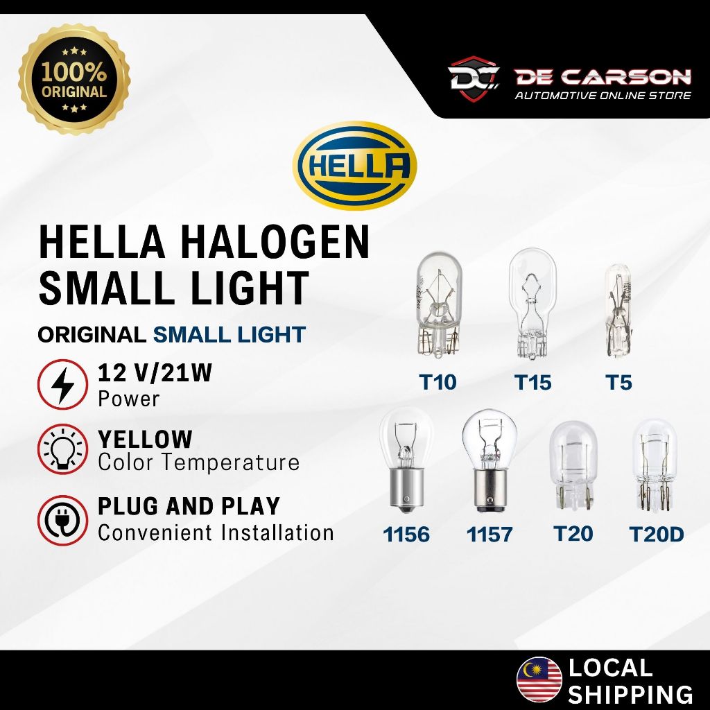 2pcs HELLA Original Halogen Small Light Bulb W5W/T10/W16W/T15/T5/1156 ...