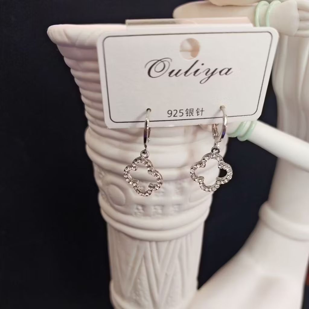 [New Arrivals] Sweet Alhambra Sterling Round Charm Huggies Earrings Silver 925 Stud Earrings ...