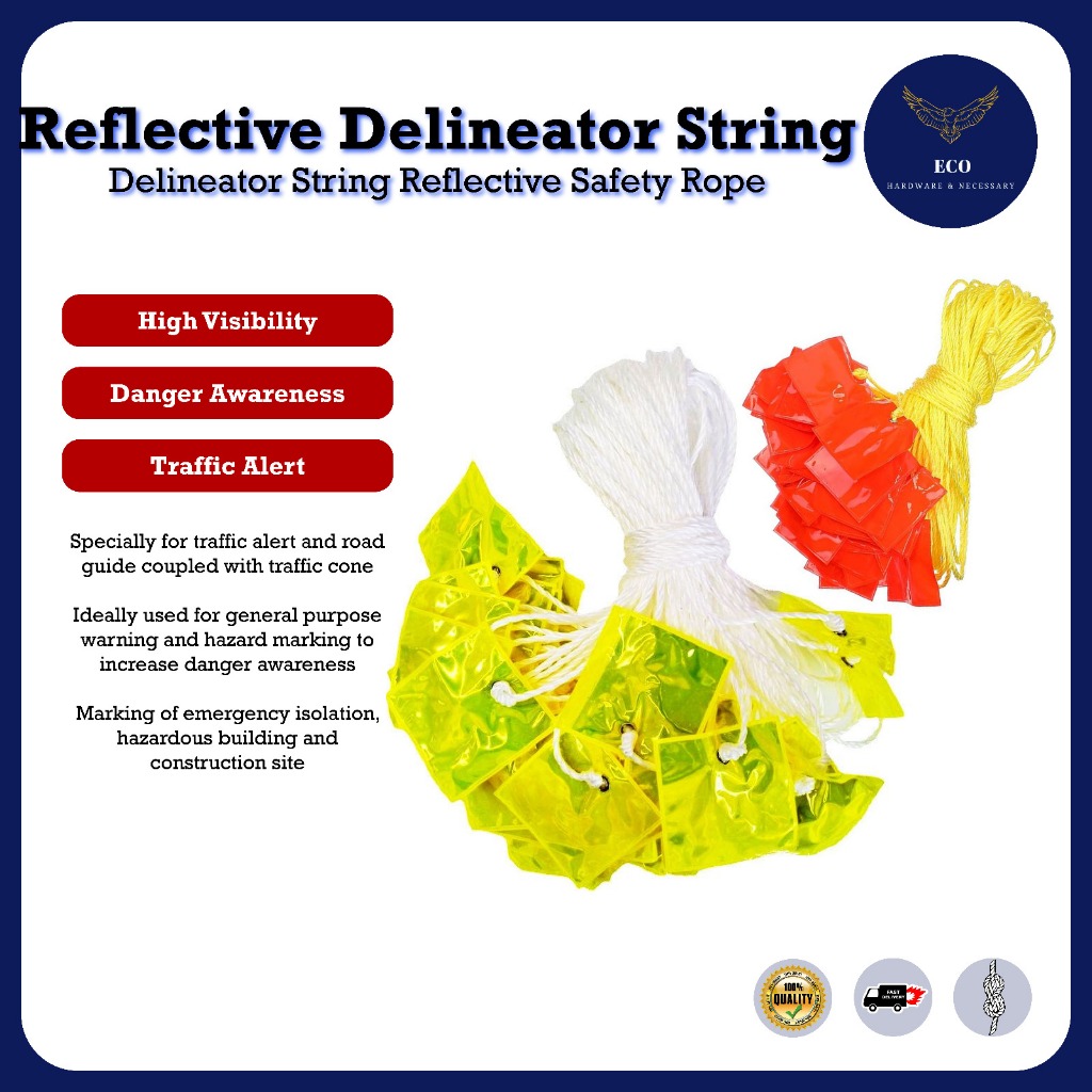 50m Safety Reflective Delineator String Rope High Visibility Warning ...