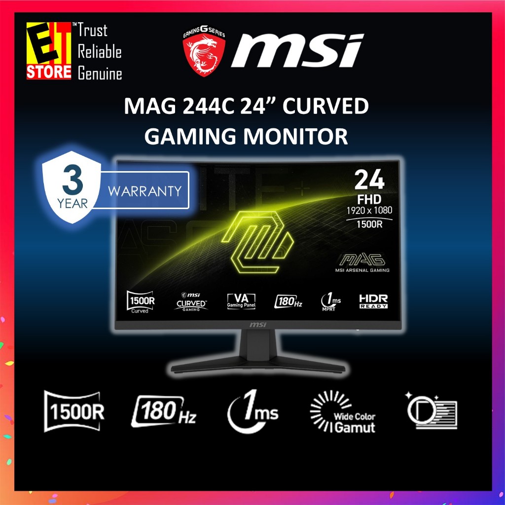 MSI Monitor 24"' MAG 244C Curved 1500R FULL HD /HDR READY /180Hz/ 1MS ...