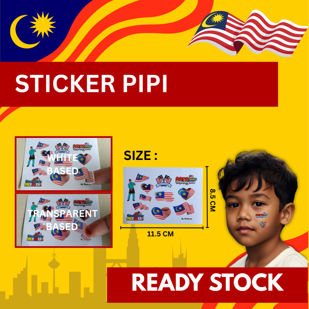 Sticker Pipi | Pelekat pipi | Merdeka Design | Transparent | White ...