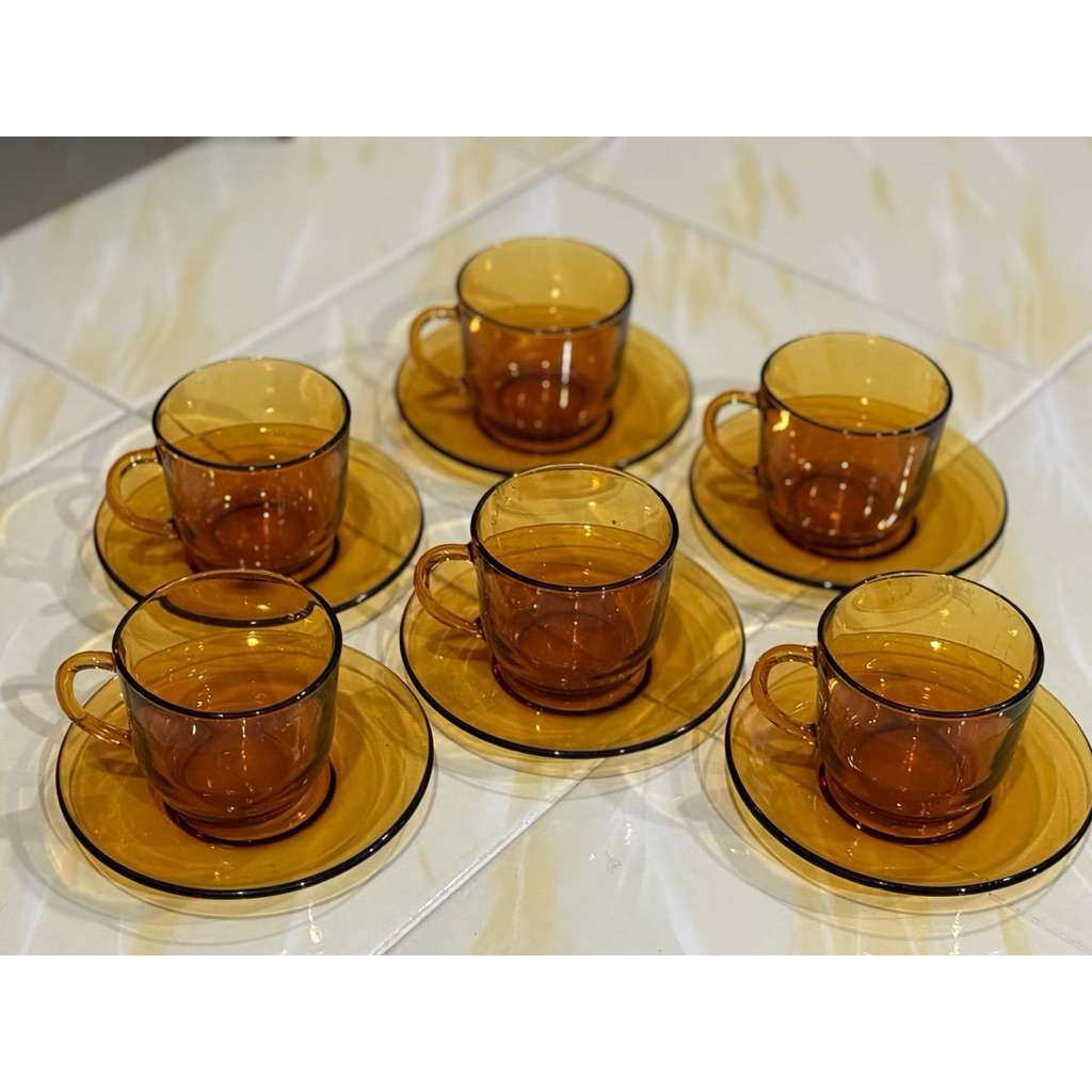 Vereco Amber Made in France Vintaj Edition Set cawan & Piring | Shopee ...