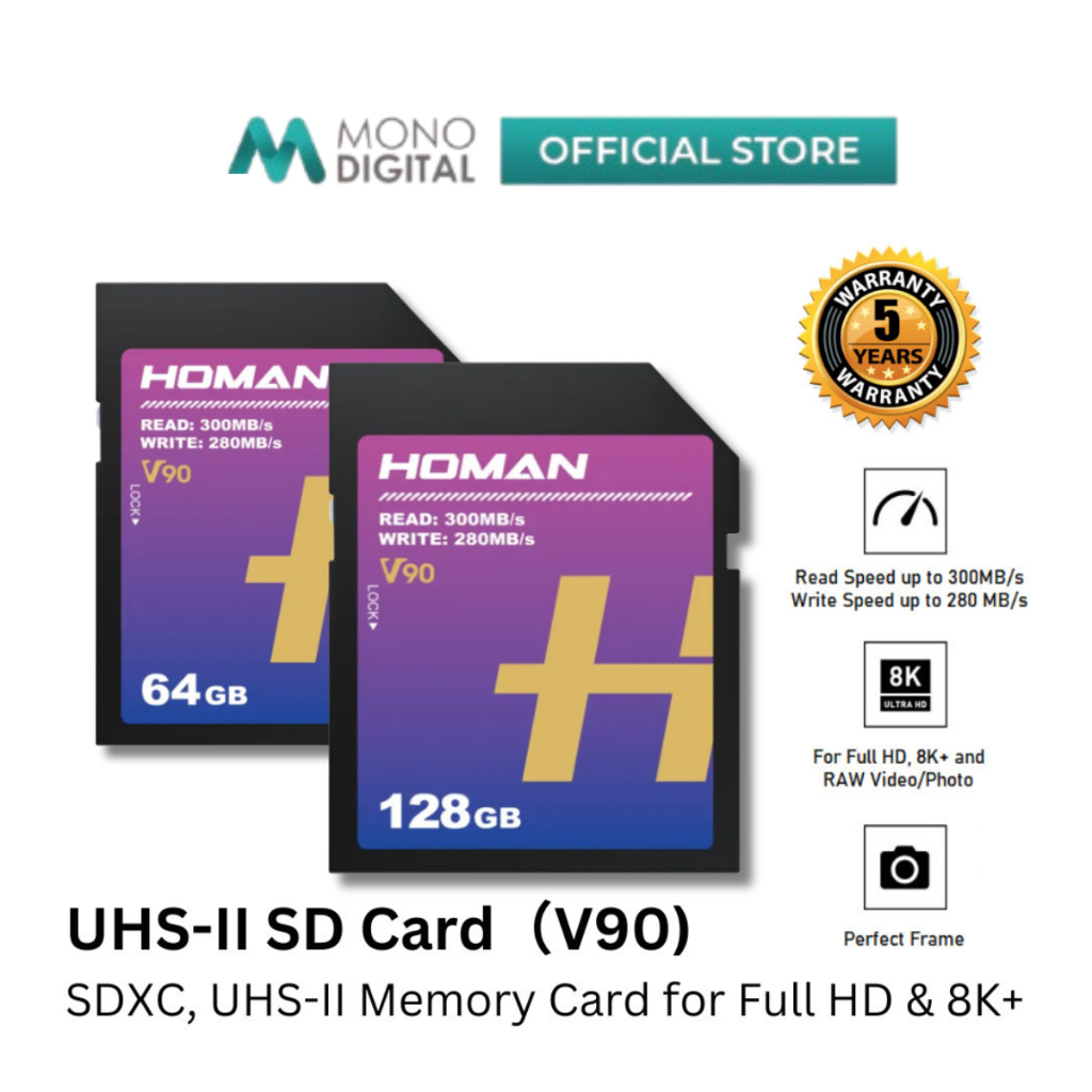 HOMAN SDXC UHS-II SD CARD V90 MEMORY CARD FOR FULL HD, 8K+ AND RAW ...