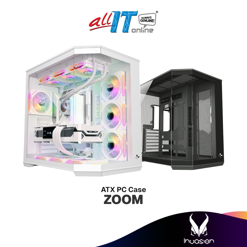 INVASION ZOOM BLACK / WHITE ATX (ATX) PC Case (7x Fans Included ...