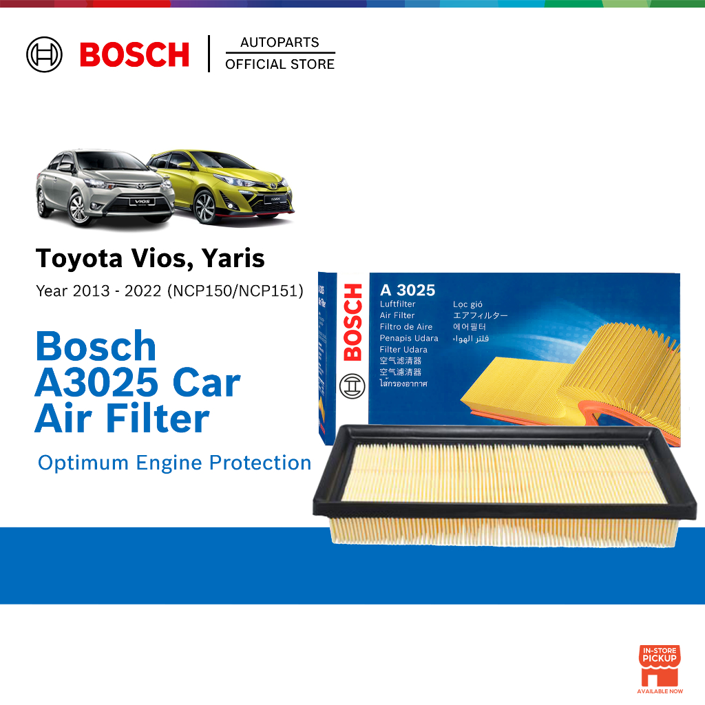 Bosch A3025 Engine Air Filter Element for Toyota Vios and Yaris NCP150 ...