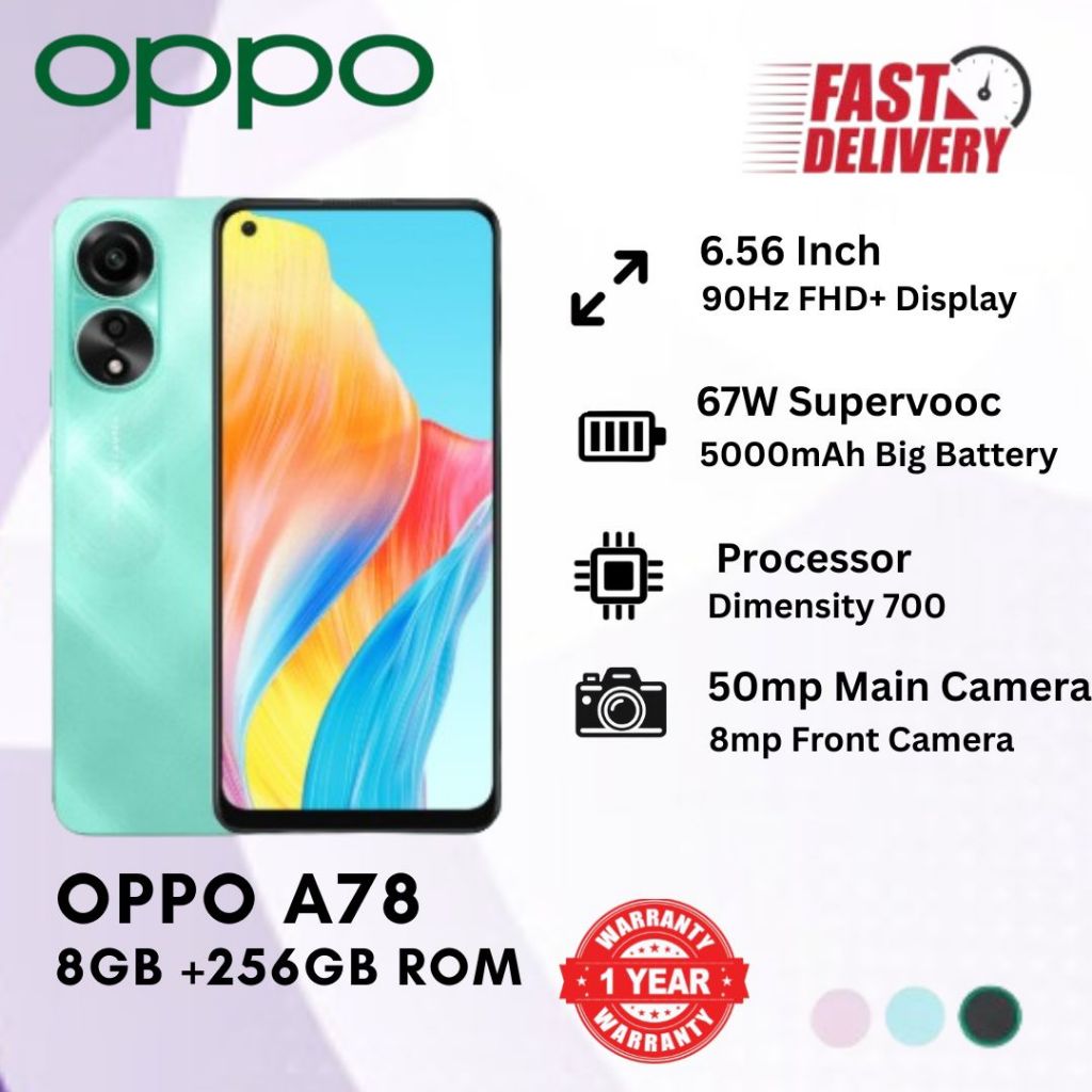 Oppo A78 5G Mediatek MT6833 Dimensity 700| 5000 mAH| 8GB(extend 8GB)RAM+256GB ROM| Dual Rear ...