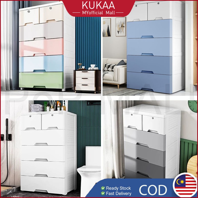 Kukaa Multi-style L36-60CM Plastic Drawer Cabinet With Lock&Wheels ...