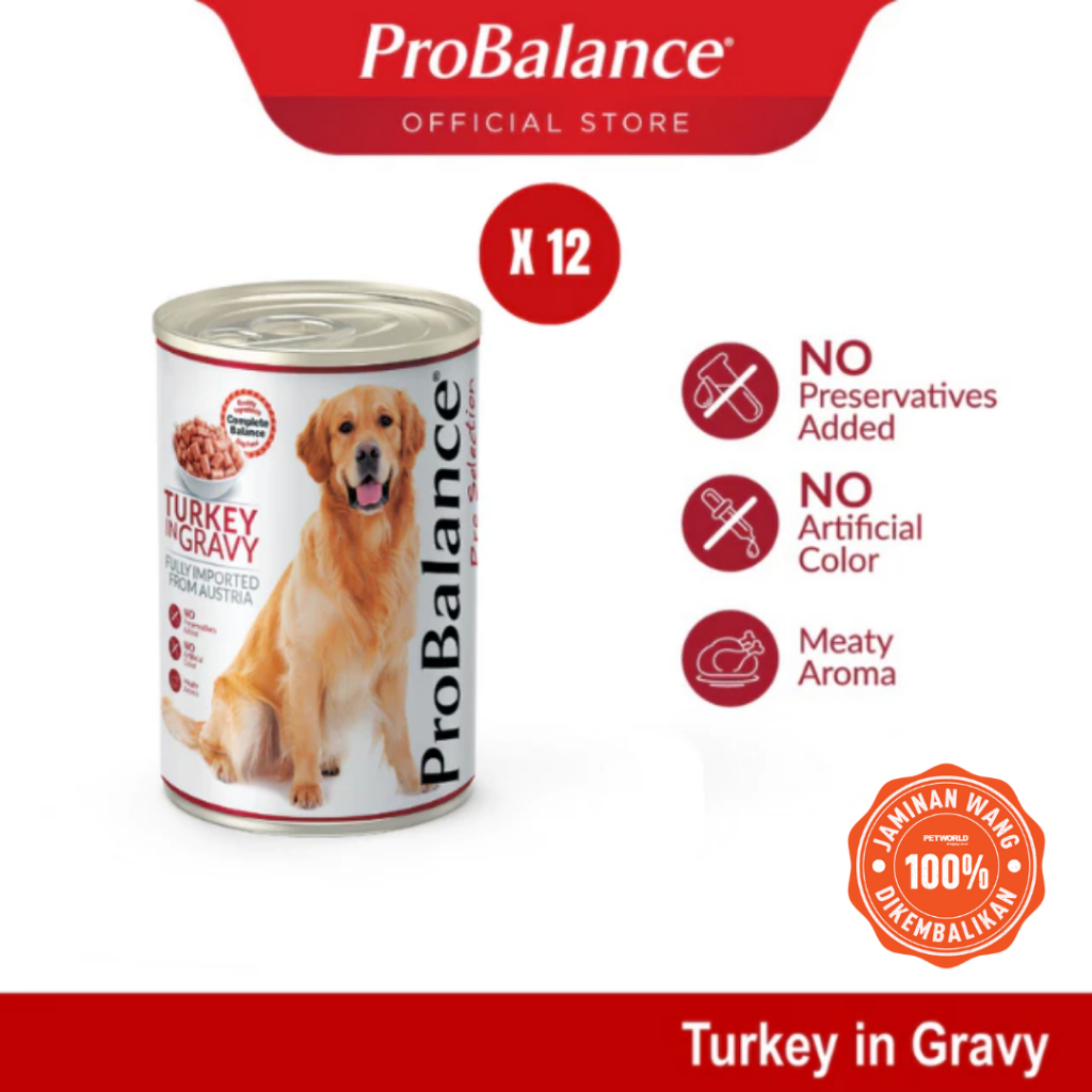 [Bundle] ProBalance 4.8kg Gravy Series Wet Dog Food - 400g x 12 Cans (Turkey) | Shopee Malaysia