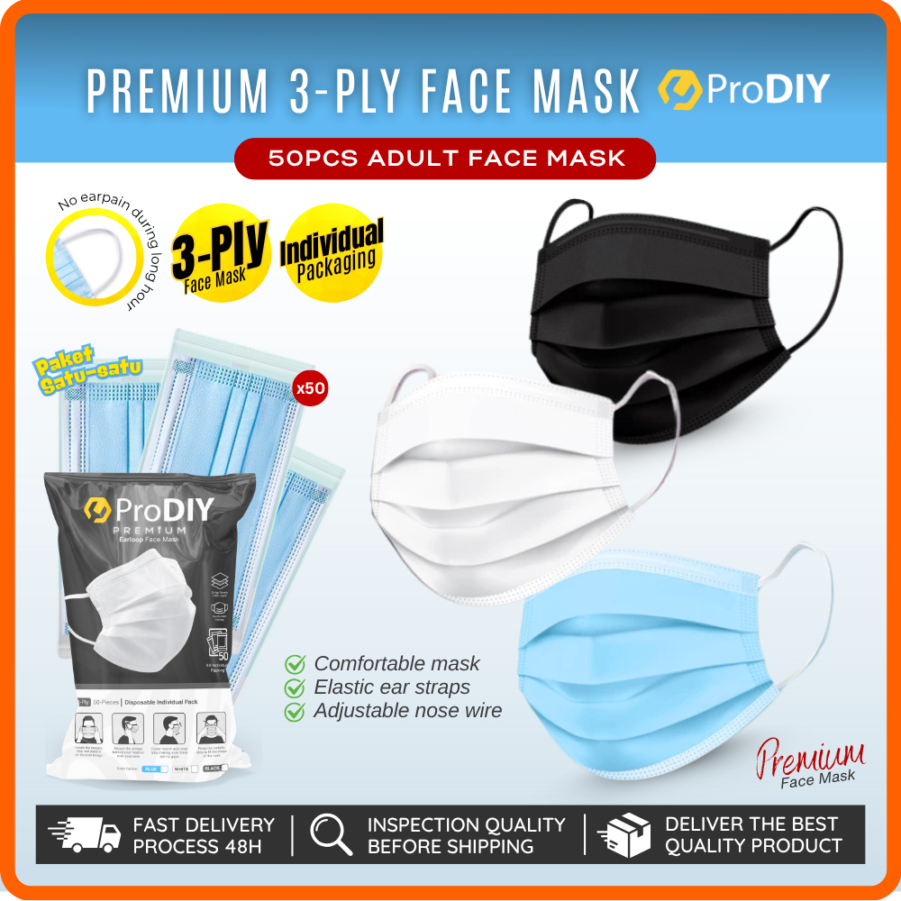 3ply Face Mask Earloop Premium 50pcs Disposable Mask Muka Topeng Muka ...