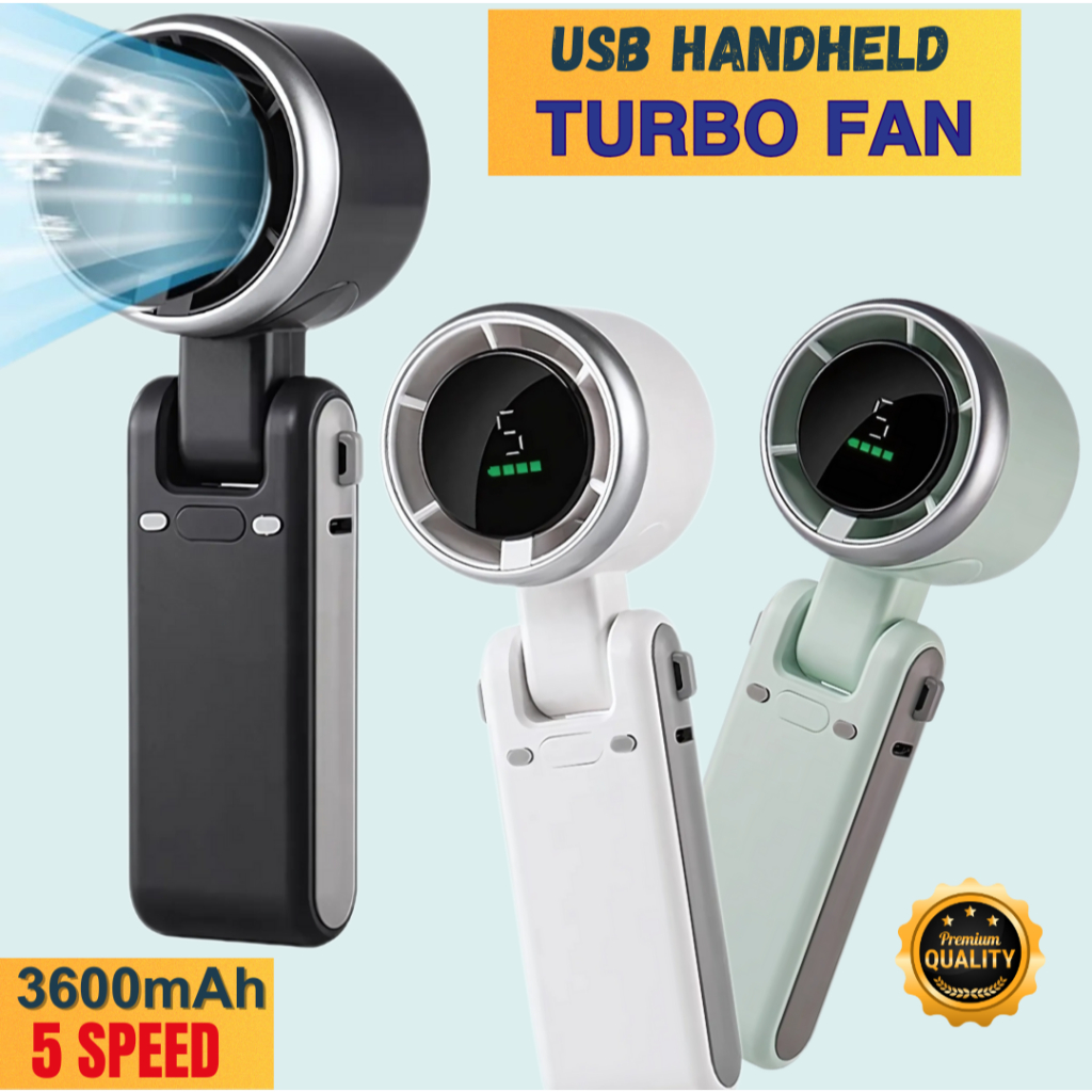 LED Rechargeable Mini Fan 3600mAh Electric Handheld Turbo Kipas With ...