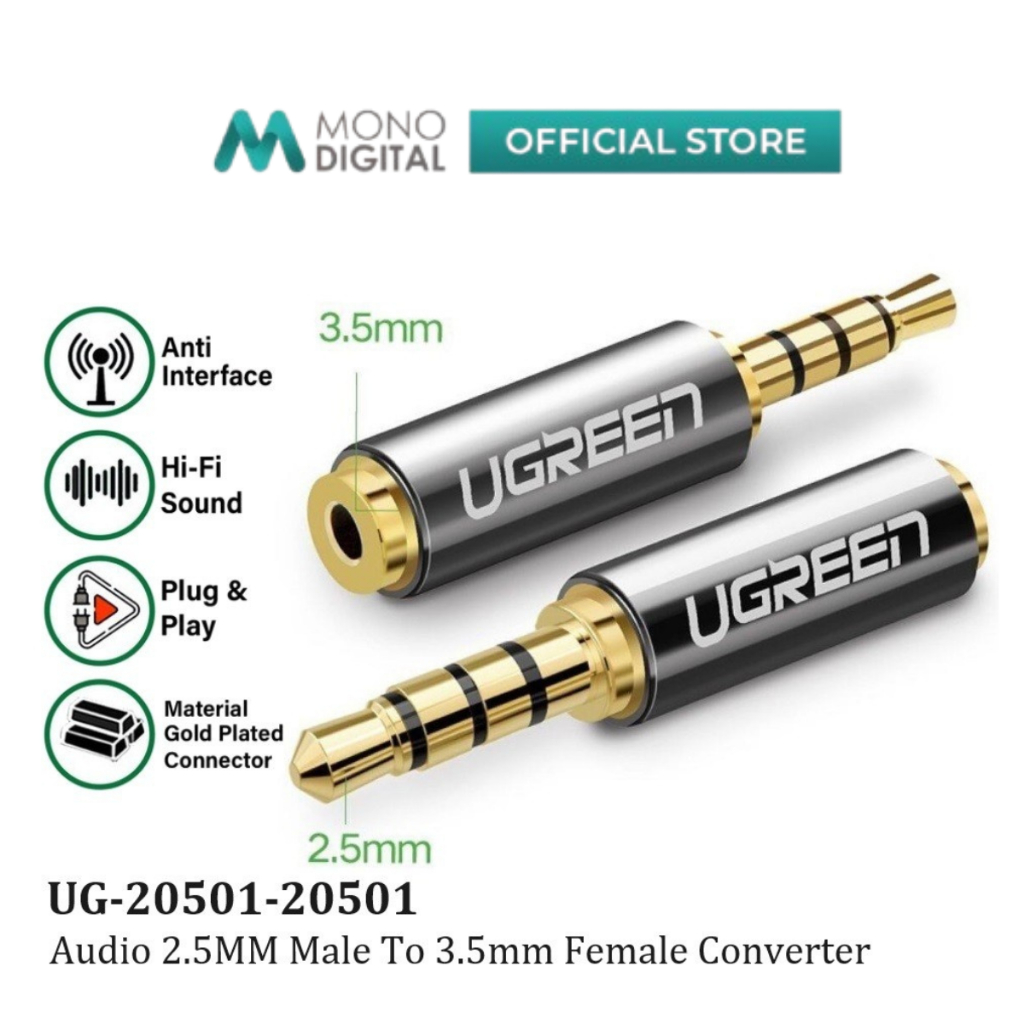 UGREEN 20501 / 20502 AUDIO 2.5MM MALE TO 3.5MM FEMALE AUDIO JACK CONVERTER ADAPTER SPLITTER 3 ...