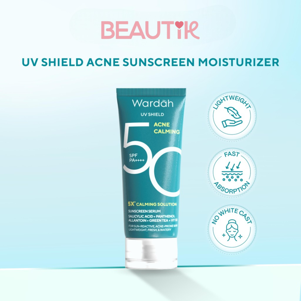 Wardah UV Shield Acne Calming Sunscreen Moisturizer SPF 50 PA+++ 40ml ...
