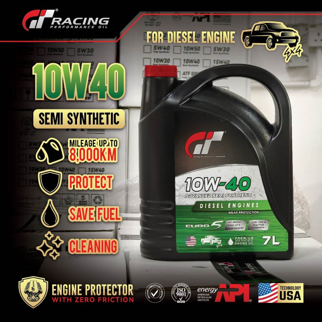 GT RACING DIESEL 10W40 Semi Synthetic Engine Oil SN CI-4 7L - Toyota Hilux Ford Ranger Isuzu D ...
