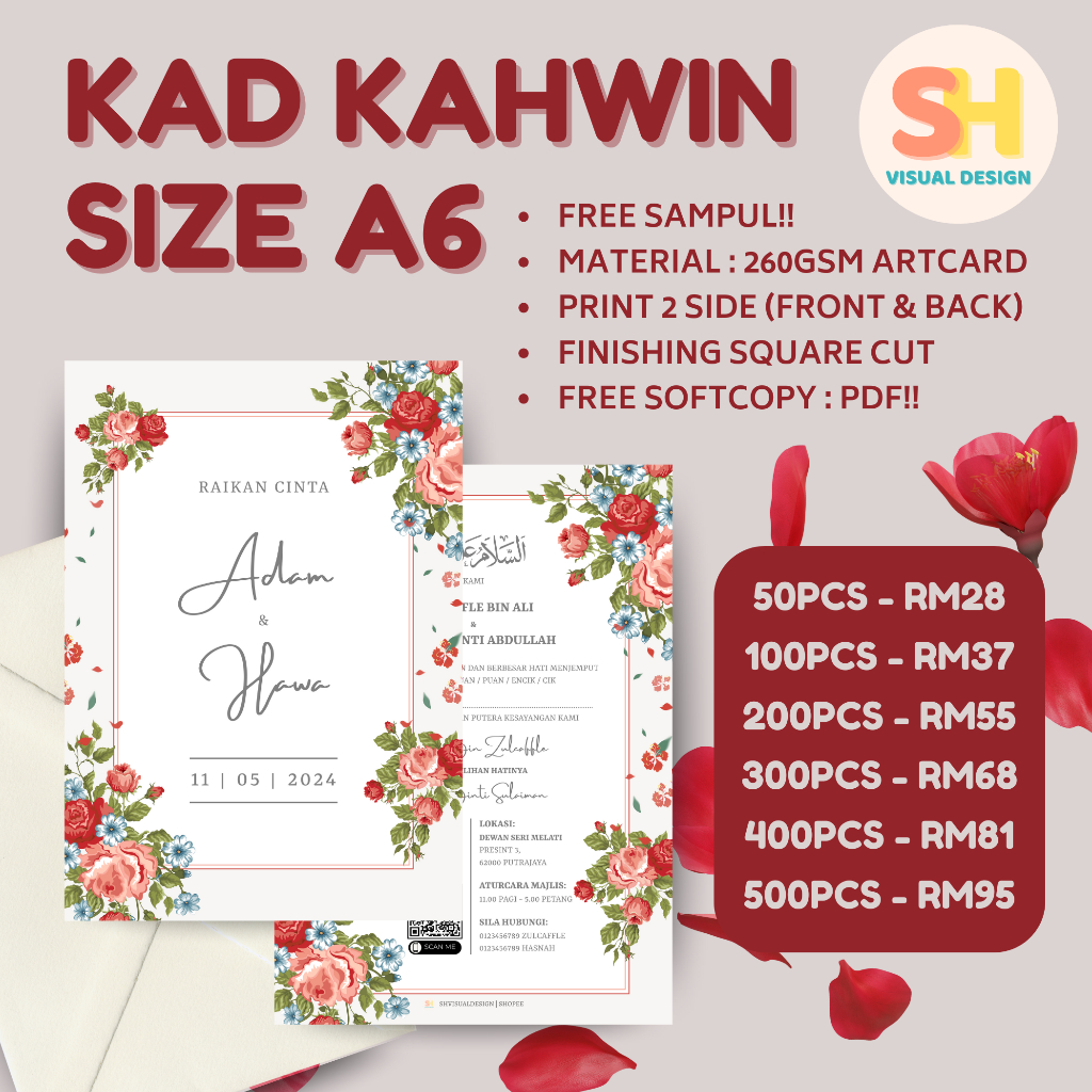 Kad Kahwin - Wedding Card Murah & Terkini | Free Sampul | Size A6 ...