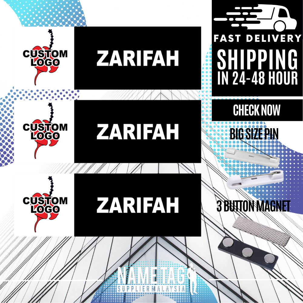 Name Tag Hitam Putih Epoxy Standard Format Logo Rasmi Pin/Magnet | Fast ...