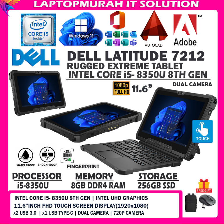 DELL LATITUDE 7212 RUGGED EXTREME MILITARY GRADE TABLET / INTEL CORE I5 ...