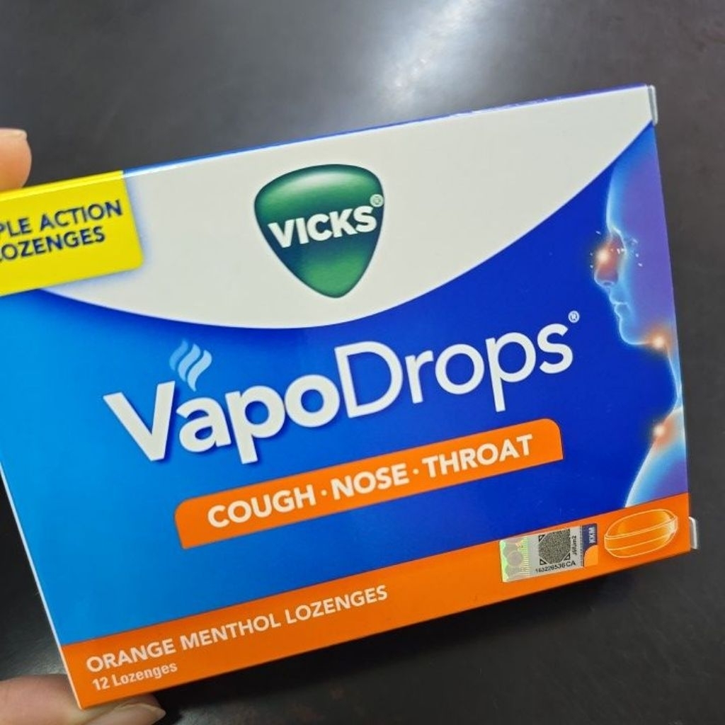 vicks vapodrops cough nose throat lozonges orange menthol 12 lozenge ...