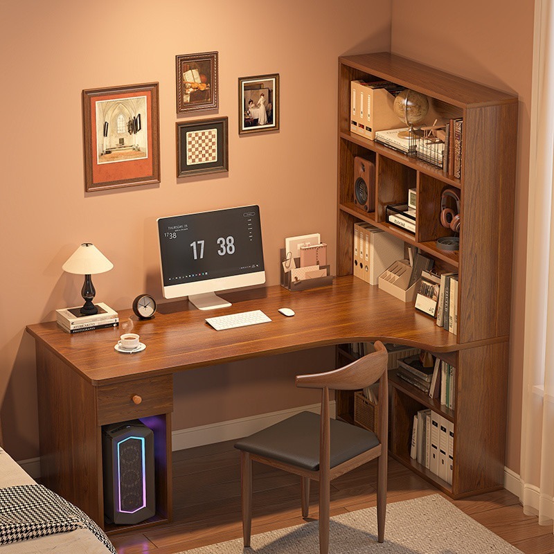 Desk and Bookshelf Integrated Table Corner Student Bedroom Home Office ...