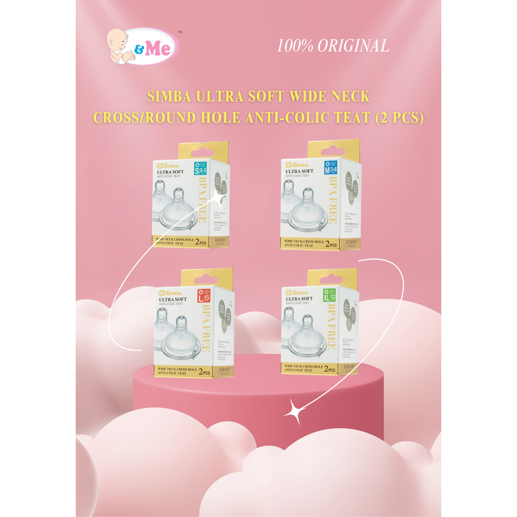 SIMBA ULTRA SOFT WIDE NECK CROSS/ROUND HOLE ANTI-COLIC TEAT (2 PCS ...