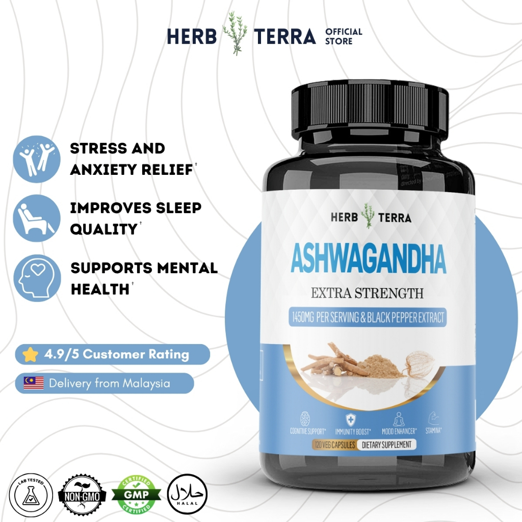 Herb Terra Ashwagandha Extra Strength 1450mg Capsules - Stress ...