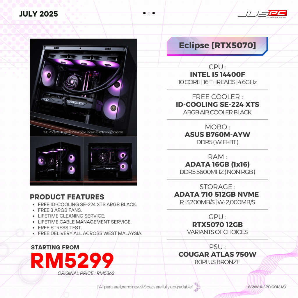 Eclipse Gaming PC (Intel i5 14400f / RTX 5070) | Shopee Malaysia