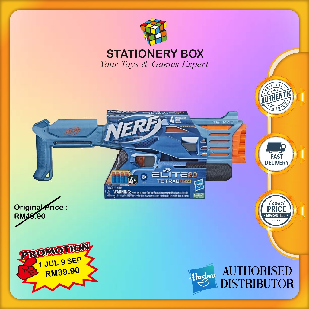 Hasbro Nerf Elite 2.0 Tetrad QS 4 Blaster, Includes 4 Nerf Elite Darts ...
