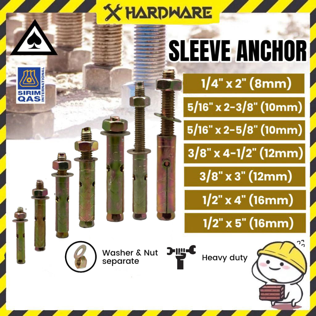 1/4", 5/16", 1/2", 3/8", 1/2" Sleeve Anchor/pj Anchor/wall Plug Besi ...