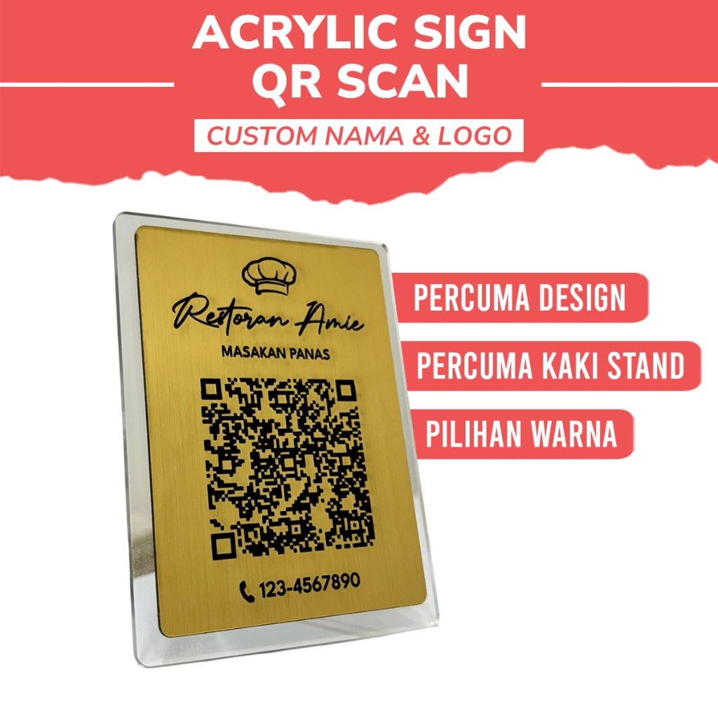 Custom QR Signage Acrylic Plaque Plat Papan Tanda Trophy Award Payment ...