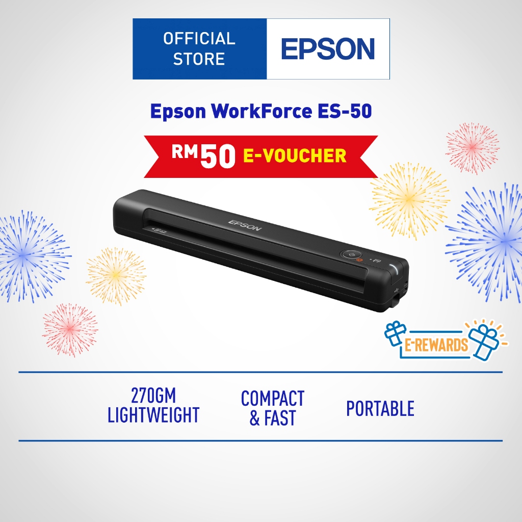 [REDEEM TNG RM50] Epson WorkForce ES-50 Portable Sheetfed Document Scanner | Shopee Malaysia