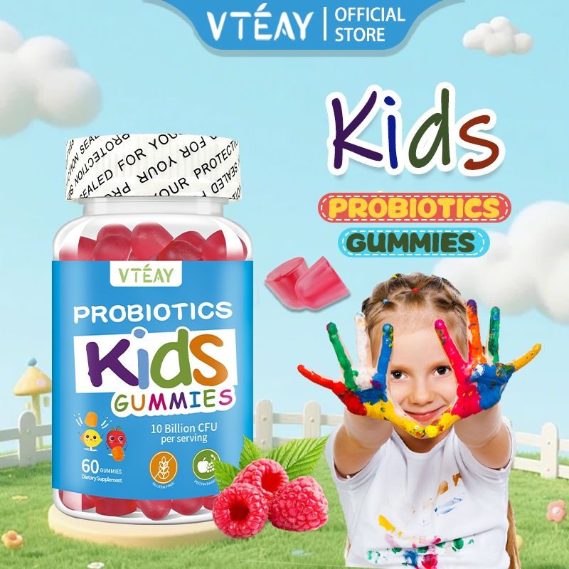 VTEAY Kids Probiotic Gummies 60pcs Improve Gut Health & Immunity Fruity ...